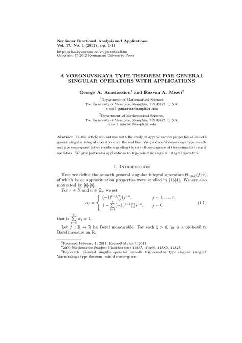 Pdf A Voronovskaya Type Theorem For General Singular Operators With Applications