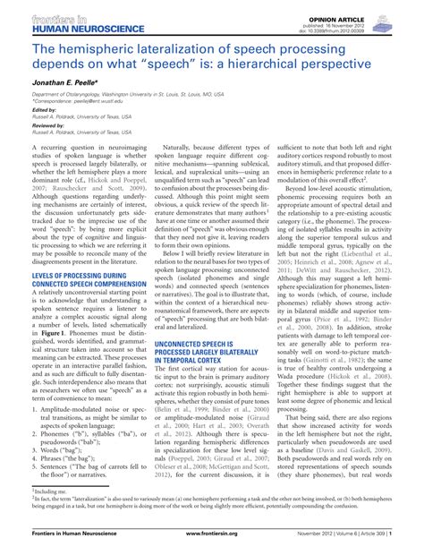 Pdf The Hemispheric Lateralization Of Speech Processing Depends On