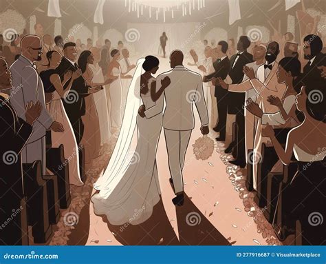 Bride And Groom Walking Down The Aisle Clipart Stock Illustration