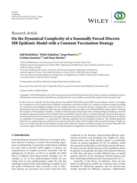 Pdf On The Dynamical Complexity Of A Seasonally Forced Discrete Sir Epidemic Model With A