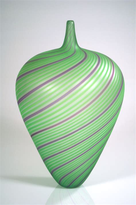 Frosted Green And Purple Twisted Cane Vase Rubino Glass