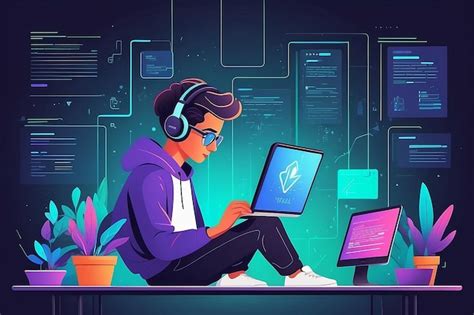 Premium Photo Coding Enthusiast Virtual Hackathon Adventure Flat