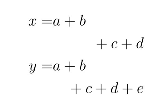 Math Mode How Can I Align Lines To The Right Except The First In A