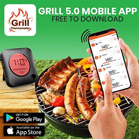 NutriChef Smart Bluetooth BBQ Thermometer Zip Travel Case Upgraded Stainless Probe W LCD