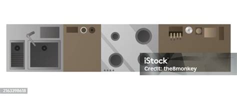 인테리어 가구 평면도 부엌을 위한 성분 평면도 위에서 본 모습 가구점 인테리어의 아이콘입니다 고립 된 벡터 일러스트 레이 션 0명에 대한 스톡 벡터 아트 및 기타 이미지