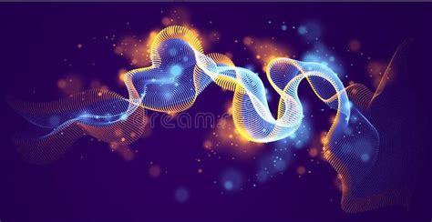 3d particles mesh array sound wave flowing over dark background