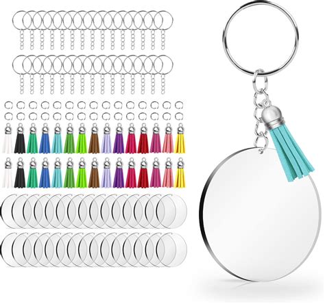 Amazon Lganze Kit de llavero acrílico de piezas en blanco borlas plateadas anillos y