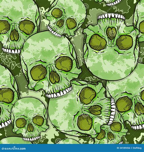 Skull Camo Seamless Pattern Camouflage In Red Colors Cartoon Vector
