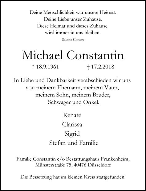 Alle Traueranzeigen Für Michael Constantin Trauer Rp Online De