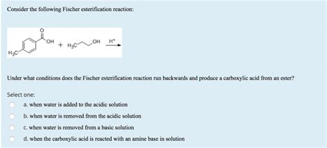 Solved Consider The Following Fischer Esterification Chegg