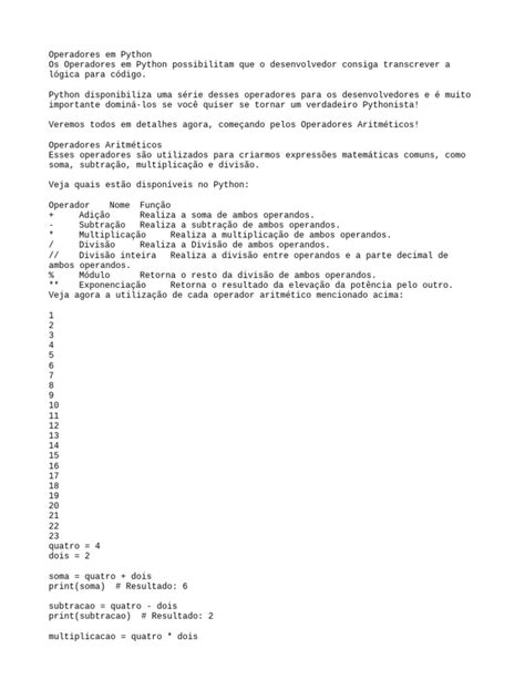 Operadores Aritmeticos Pdf