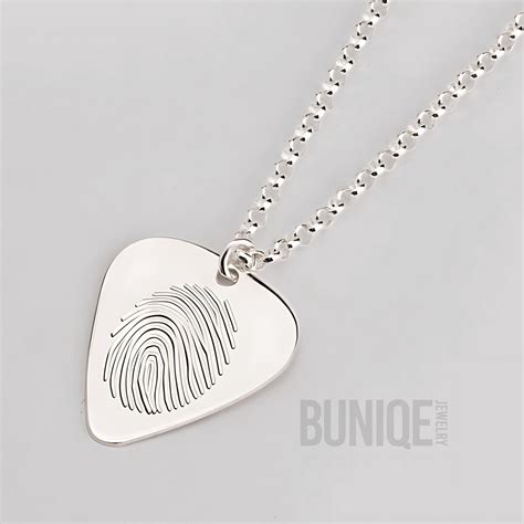 Fingerprint Guitar Pick Necklace Sterling Silver With Secret Message