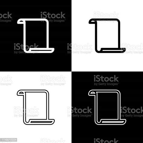 흑백 배경에 고립 된 종이 스크롤 아이콘을 설정 합니다 캔버스 스크롤 기호입니다 선 개요 및 선형 아이콘입니다 벡터 일러스트 0명에 대한 스톡 벡터 아트 및 기타 이미지