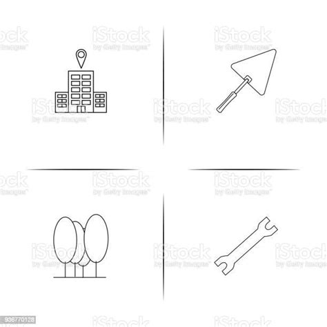 建築和建築簡單的線性圖示集簡單大綱圖示向量圖形及更多圖示圖片 圖示 士巴拿 小鏟子 Istock