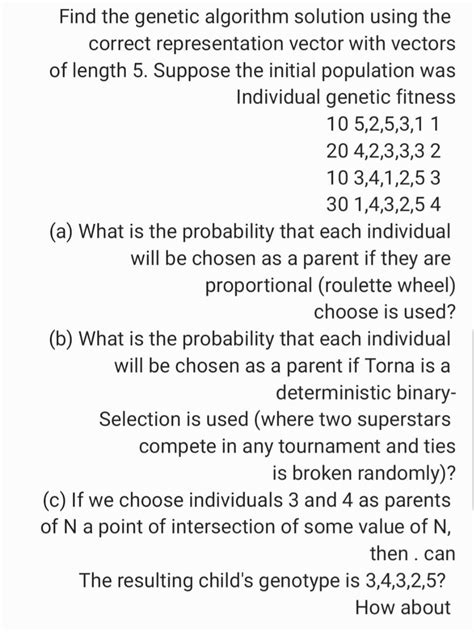 Solved Find The Genetic Algorithm Solution Using The Correct Chegg
