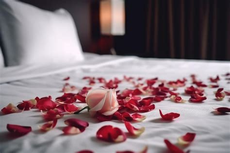 Premium Ai Image Rose On The Bed In The Hotel Rooms Generative Ai