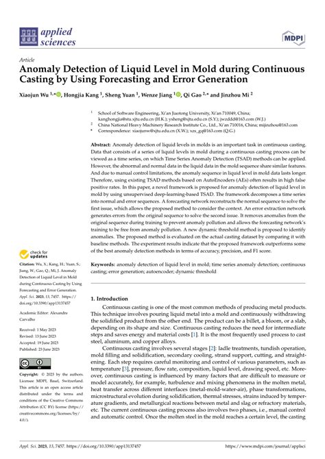 Pdf Anomaly Detection Of Liquid Level In Mold During Continuous Casting By Using Forecasting