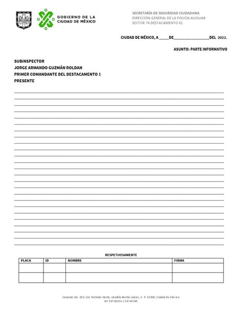 Ejemplo De Parte Informativo Policial Pdf