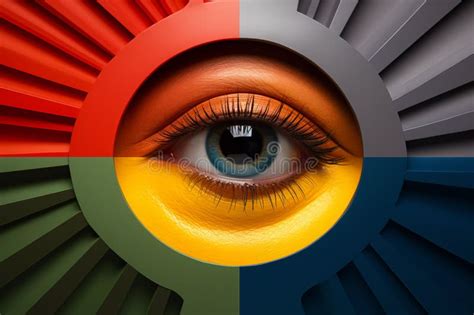 Woman Observing Eye With Colorful Geometric Shapes Generative Ai Stock
