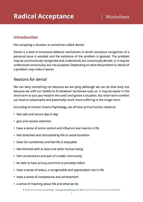 Free Radical Acceptance Worksheet From Uncommon Knowledge Worksheets