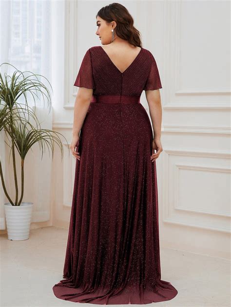 Plus Size V Neck Formal Evening Dress With Sleeves Ever Pretty Us