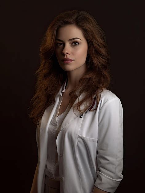 Premium Ai Image A Woman With Red Hair And A White Lab Coat