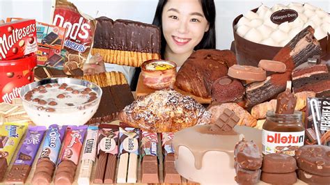 Asmr Chocolate Dessert Mukbang 초코디저트 먹방🍫 파리바게트 뚜레쥬르 하겐다즈 아우어베이커리 몰티져스 누텔라 티코 구구 Cake Bread Ice