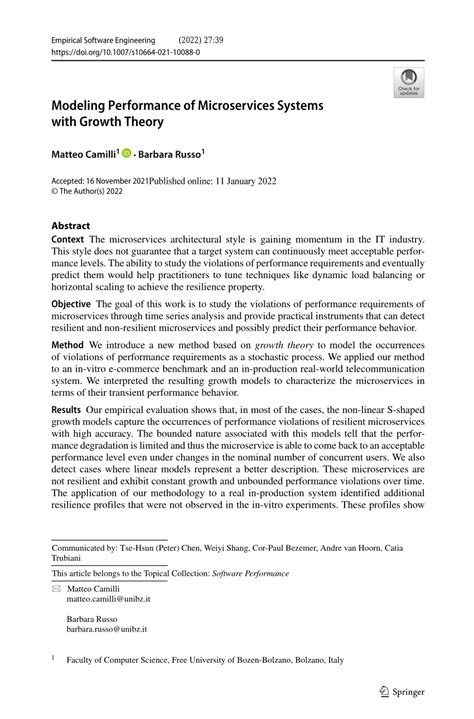 Pdf Modeling Performance Of Microservices Systems With Growth Theory