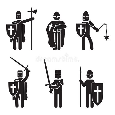 Knights Icon Set Crusader Knights Set Vector Stock Vector
