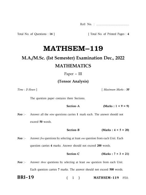 tensor analysis question paper pdf