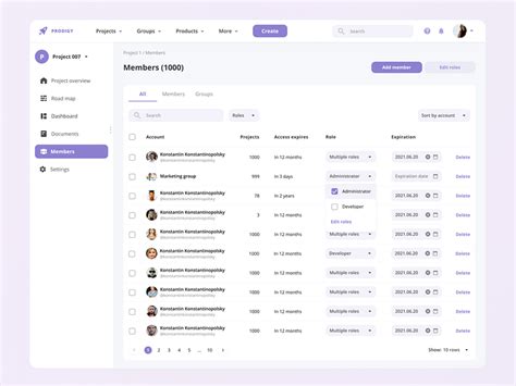 data table role based access control by natalie on dribbble