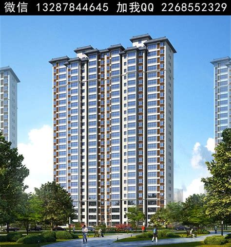 小区高层住宅楼建筑外观设计案例效果图3563405领贤网