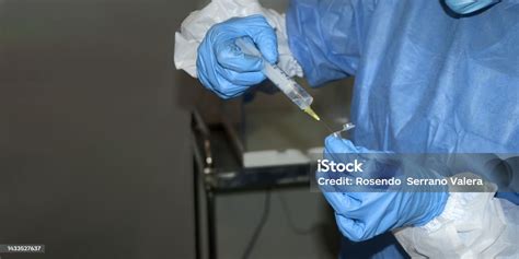 법의학 외과 의사 의료 검사관은 분석을 위해 주사기로 미량 유체를 수집합니다 Dna에 대한 스톡 사진 및 기타 이미지 Dna 검시관 범죄 현장 Istock