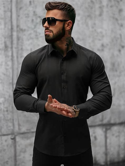 Elegancka koszula męska czarna OZONEE MECH 2122Z OZONEE Odzieżowy