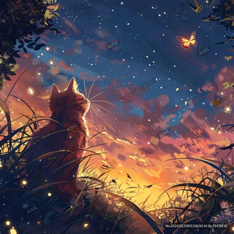 Ai创作图插画夕阳下 美好的夜晚插画 梦幻夜景插画 光晕梦幻插画 萤火虫之夜插画海报 月光插画月光下 插画落日 治愈系插画插图 黄昏场景插画 手绘唯美夜晚 萤火虫夜晚挂画 晒太阳的猫插画 浪漫