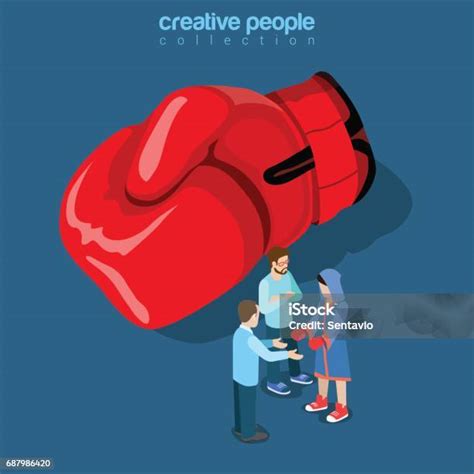 평면 3d 권투 아이소메트리 아이소메트릭 스포츠 개념 웹 벡터 일러스트 레이 션 복싱 펀치 장갑 심판 사전 싸움 검 고 코치입니다 크리에이 티브 사람들이 컬렉션입니다 등측
