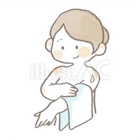 サウナに入る前に体を拭く女性のイラストイラスト No 22923934／無料イラスト フリー素材なら「イラストac」
