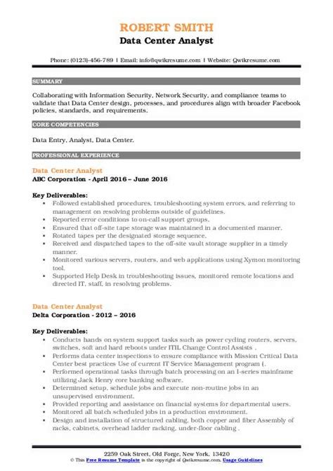 10 Data Center Analyst Resume Samples And Templates For 2025