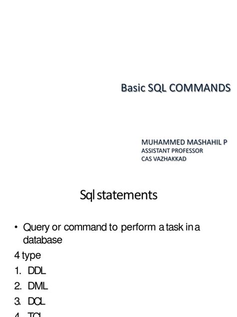 Basic Sql Commands Pdf Databases Data