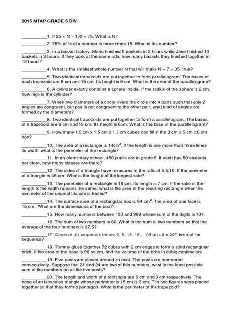 Mtap Grade 5 Pdf Area Rectangle