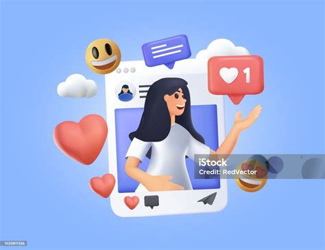 소셜 미디어 게시물 블로깅 영향력있는 블로거 소녀 캐릭터 좋아요 공유 및 댓글 프로모션 셀카 Smm 창조적 인 아이디어 3차원