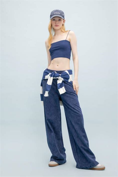 كحلي حريمي بنطلون سويت بانتس وايد ليج برجل واسع 3083036 Defacto