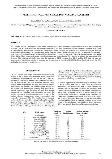 Pdf Preliminary Gaofen 3 Insar Dem Accuracy Analysis