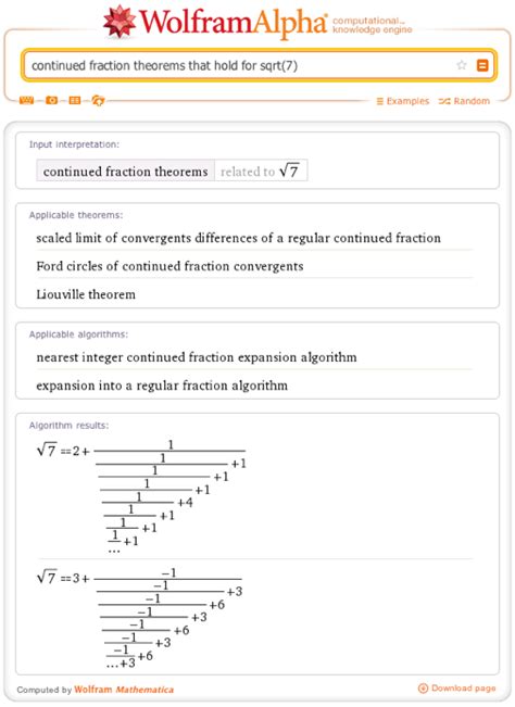Computational Knowledge Of Continued Fractions—wolframalpha Blog