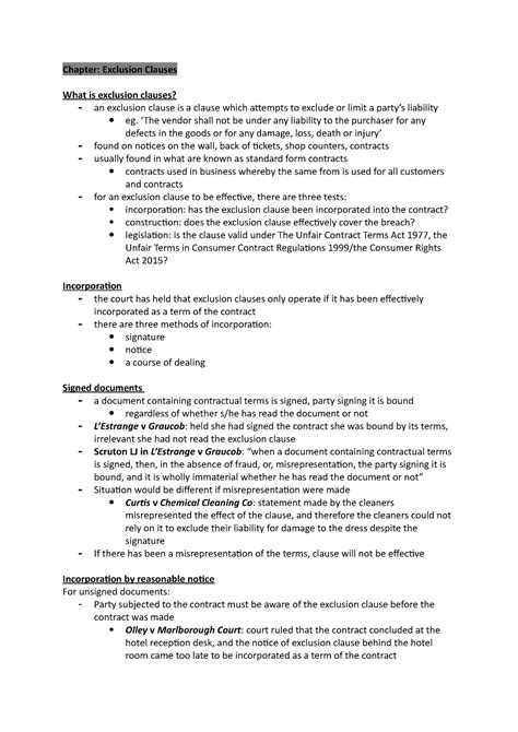 Exclusion Clauses Notes Chapter Exclusion Clauses What Is Exclusion