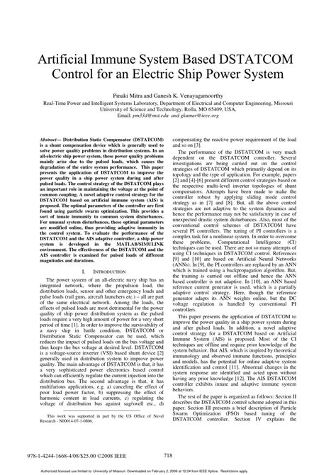 PDF Artificial Immune System Based DSTATCOM Control For An Electric