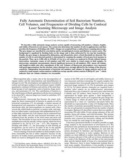 Pdf Fully Automatic Determination Of Soil Bacterium Numbers Cell