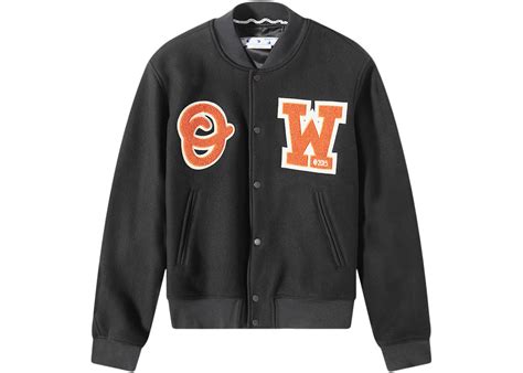 Off White Ow Patch Varsity Jacket Black Orange Mens Us