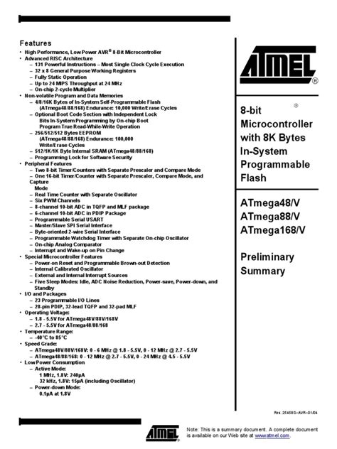 8 Bit Microcontroller With 8k Bytes In System Programmable Flash