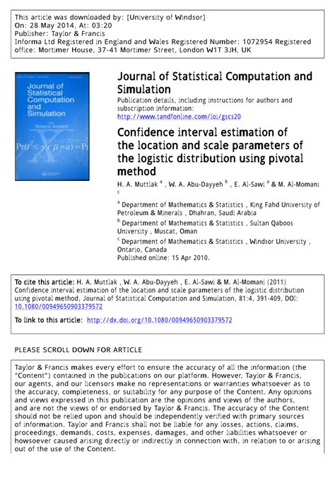 Pdf Confidence Interval Estimation Of The Location And Scale